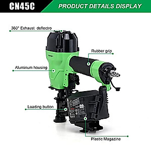DOTOOL Roofing Nailer CN45C 15 Degree 3/4-Inch to 1-3/4-Inch Roofing Nail Gun Pneumatic Coil Nailer 120 pcs Load Capacity