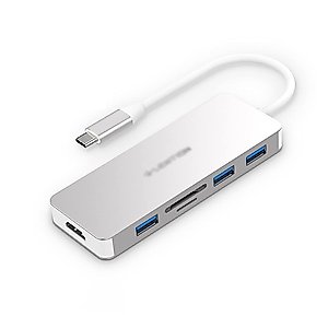 Port Expander USB C Dock 6-in-1 USB-C Hub Multiport Adapter with 4K HDMI, 3 USB 3.0 Ports, SD/TF Card Reader, Docking Station USB Splitter (Color : Silver)