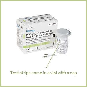 McKesson TRUE METRIX PRO Professional Monitoring Blood Glucose Test Strips - No Coding, Triple Sense Technology, Multiple Patient Use - Vials of Strips, 100 Strips, 1 Pack