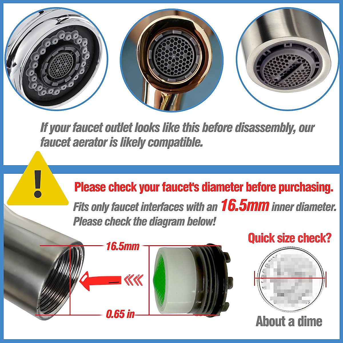 6-Pack 16.5mm Faucet Aerators with 304 Stainless Steel Aerator Removal Tool – Easy Install & Smooth Water Flow