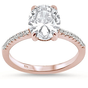 Oxford Diamond Co Sterling Silver Rose Gold Plated Oval Cut Cubic Zirconia Engagement Ring Sizes 6