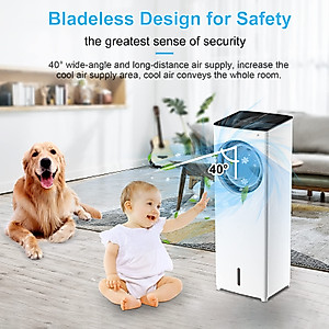 Portable Air Conditioners, 3-in-1 Bladeless Evaporative Air Cooler, 3 Speeds 3 Modes Personal AC Cooling Oscillating Tower Fan, Remote Control Evap Cooler Fan with Timer, Windowless Portable AC for Room