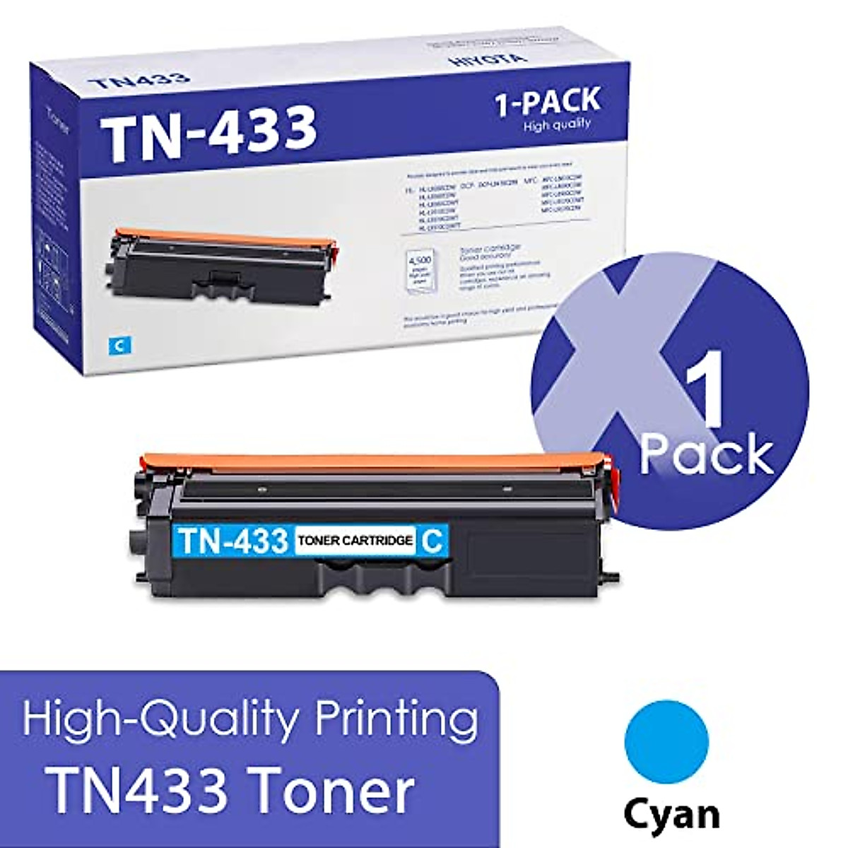 HIYOTA TN-433 TN433 Compatible Cyan TN433 High Yield Toner Cartridge Replacement for Brother TN433 HL-L8260CDW DCP-L8410CDW MFC-L8610CDW L8690CDW L8900CDW L9570CDWT L9570CDW Printer (TN-433-1PK)