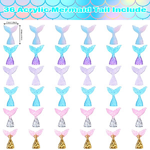 36 Pieces Acrylic Mermaid Tails Cupcake Toppers Mini Wrappers Mermaid Tail Figurines Cake Decorations for Mermaid Party Birthday Party, Baby Shower, Party Supplies Favors