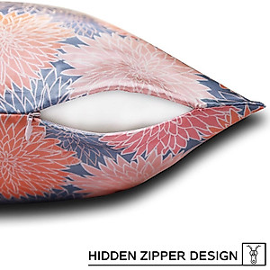 FELYSIK Pink Blue Floral Print Silk Pillowcase for Hair and Skin - Standard 20"x26", 22 Momme 100% Mulberry Silk Pillow Cases with Zipper