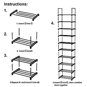 NYLBRT Upgrade 10 Tier Shoe Racks, Metal Stackable Shoe Rack Organizer for 20-25 Pairs Shoe and Boots, Tall Narrow Shoe Shelf for Entryway, Closet, Garage, Bedroom, Cloakroom, Black