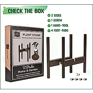 ZPirates Plant Stand Indoor, Outdoor - Tall 14-inch, Adjustable 8 to 12-Inch Wide - Small to Large Planter Pot and Flower Vase Holder - Dark Bamboo Wood