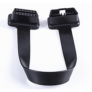 Low Profile OBD 2 OBD ii Male to Female Ribbon Extension Diagnostic Cable 16pins Connected Fully for Scan Tool Code Reader 1ft/30cm