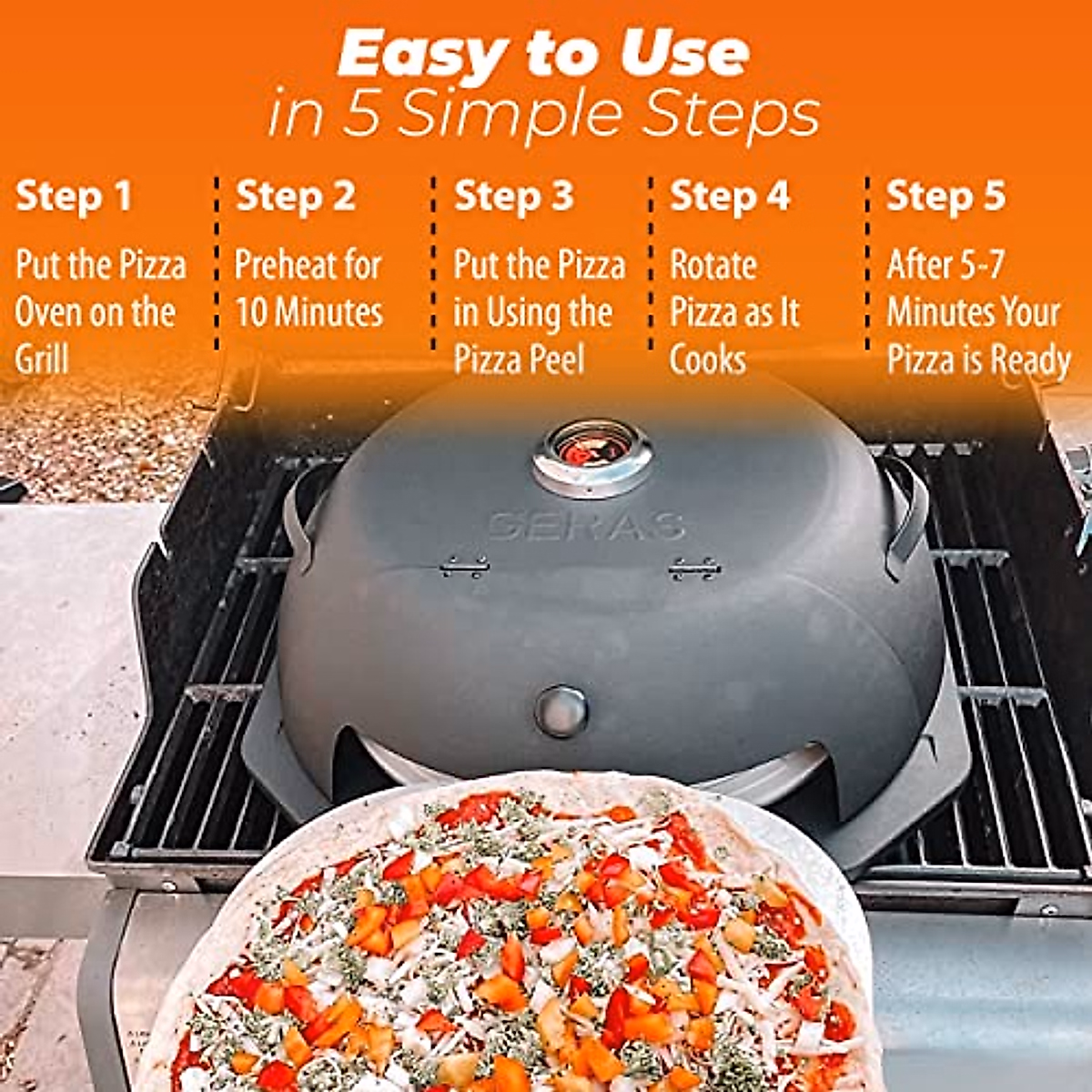 Geras Pizza Oven Outdoor for Grill - Grill Top Pizza Oven For Outside - Pizza Stone, Pizza Peel Kit - Small Portable Home Backyard BBQ Pizzas Maker Charcoal Grill, Pellet, Propane Gas and Wood Fire