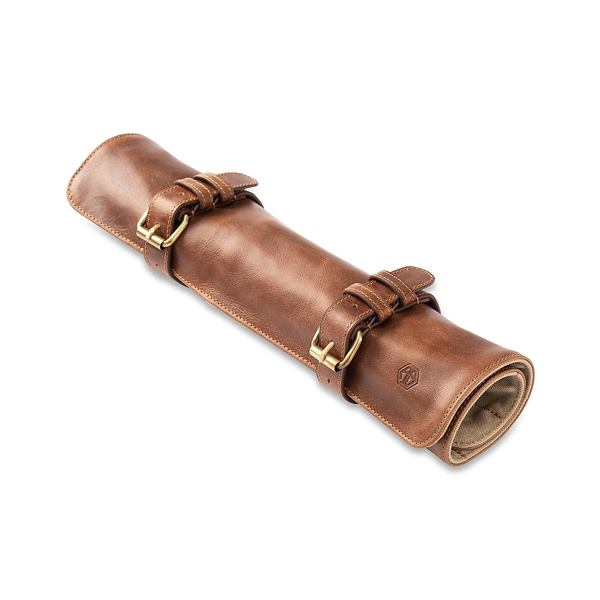 Angus Stoke knife roll bag made of real buffalo leather | 14-slot leather knife case for chef's knives - large knife bag Duplex (brown)