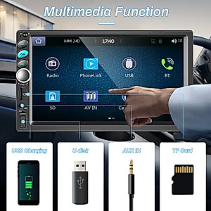 Apple CarPlay Double Din Car Stereo Radio with Android auto,7 inch Bluetooth Touchscreen Radio Support Phone Mirror Link FM Radio,Car Audio Receivers with Mic HD Backup Camera USB/TF Card Port/AUX-in