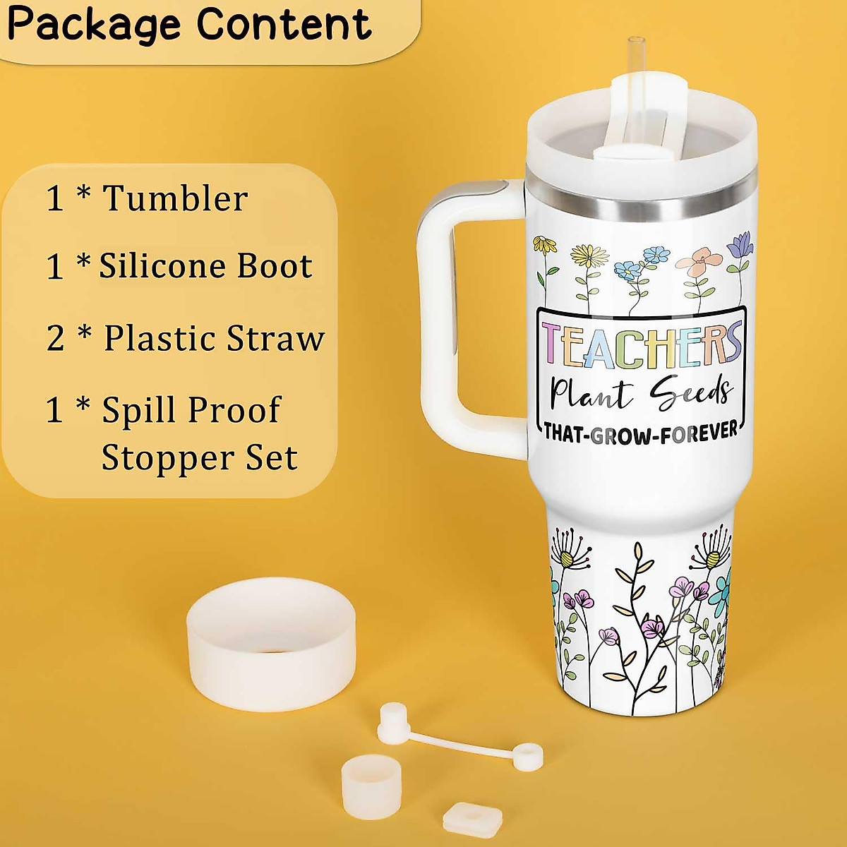 Muwnrol Teacher Gift Tumbler, Teacher Appreciation Week Gift For Teacher, Teacher Plant Seeds That Grow Forever Teacher Gift 40 Oz Tumbler with Handle