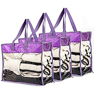 GXaryFulin 3Pack Clear Storage Bags for Clothes, Blanket, Sweaters, (18''x15''x 9'') Thick Version (Purple)