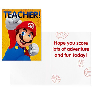 Hallmark Valentines Day Cards for Kids and Mailbox for Classroom Exchange, Super Mario Bros (1 Box, 32 Valentine Cards, 35 Stickers, 1 Teacher Card)