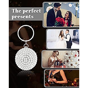 4 Pcs Faux Pearl Evening Clutch Purse Round Ball Silver Rhinestone Bag Pearl Jewelry Set for Women Evening Wedding Artificial Pearl Handbag