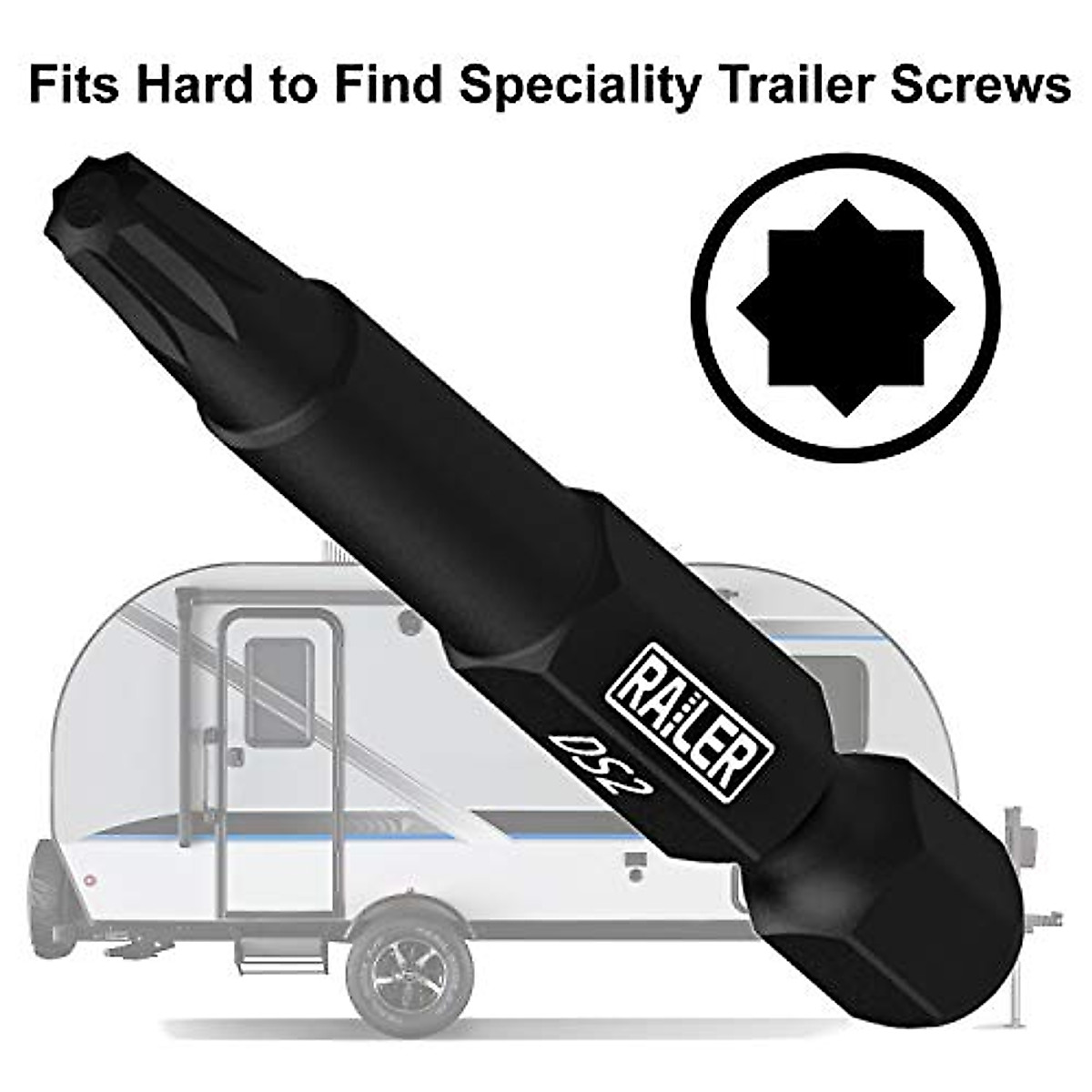 Double Square 8 Point Star Bit Set. Railer Premium S2 Steel 2 Inch 8 Spline Double Square Bit Set With A Storage Bit Holder (5pc Set)
