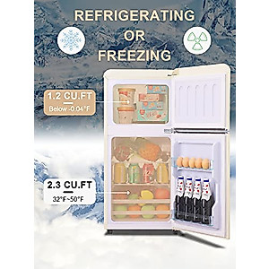 KRIB BLING 3.5 Cu.ft Compact Refrigerator, Mini Fridge with Freezer, Retro Design Small Drink Chiller with 2 Door Adjustable Mechanical Thermostat for Home, Office, Dorm or RV, White