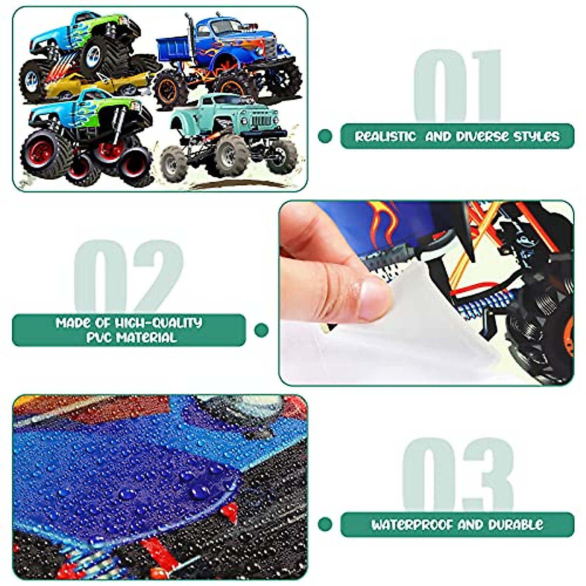 4 Sheets Truck Wall Decals Glow in The Dark Truck Stickers Large Car Wall Ceilings Stickers for Kids Boys and Girls Room Bedroom Home Decors, 4 Styles, 11 x 11.8 Inches