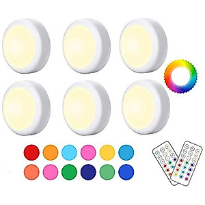 Puck Lights, 16 Colors Changeable LED Puck lightings Battery Powered dimmable Under Cabinet Lights Wireless Under Counter Lights Mini Night Light, with 2 Remote Controls & Timing Function