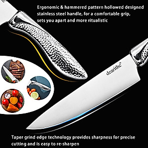 dearithe Knife Sets for Kitchen with Block, 14 Piece High Carbon Stainless Steel Knife Block Set with Built-in Sharpener, Professional Kitchen Knife Set, Hammered Pattern Hollowed Handle Design