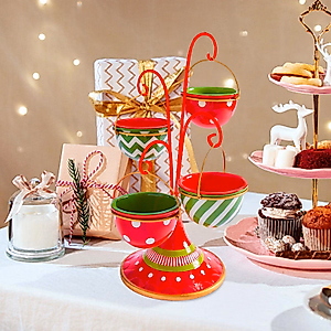 Rhinoon 2021 New Christmas Tree Snack Rack, Christmas Dessert Bread Candy Bowl Display, Snack Rack with 4 Bowls, Snack Serving Stand for Party, Holiday and Birthday Decoration