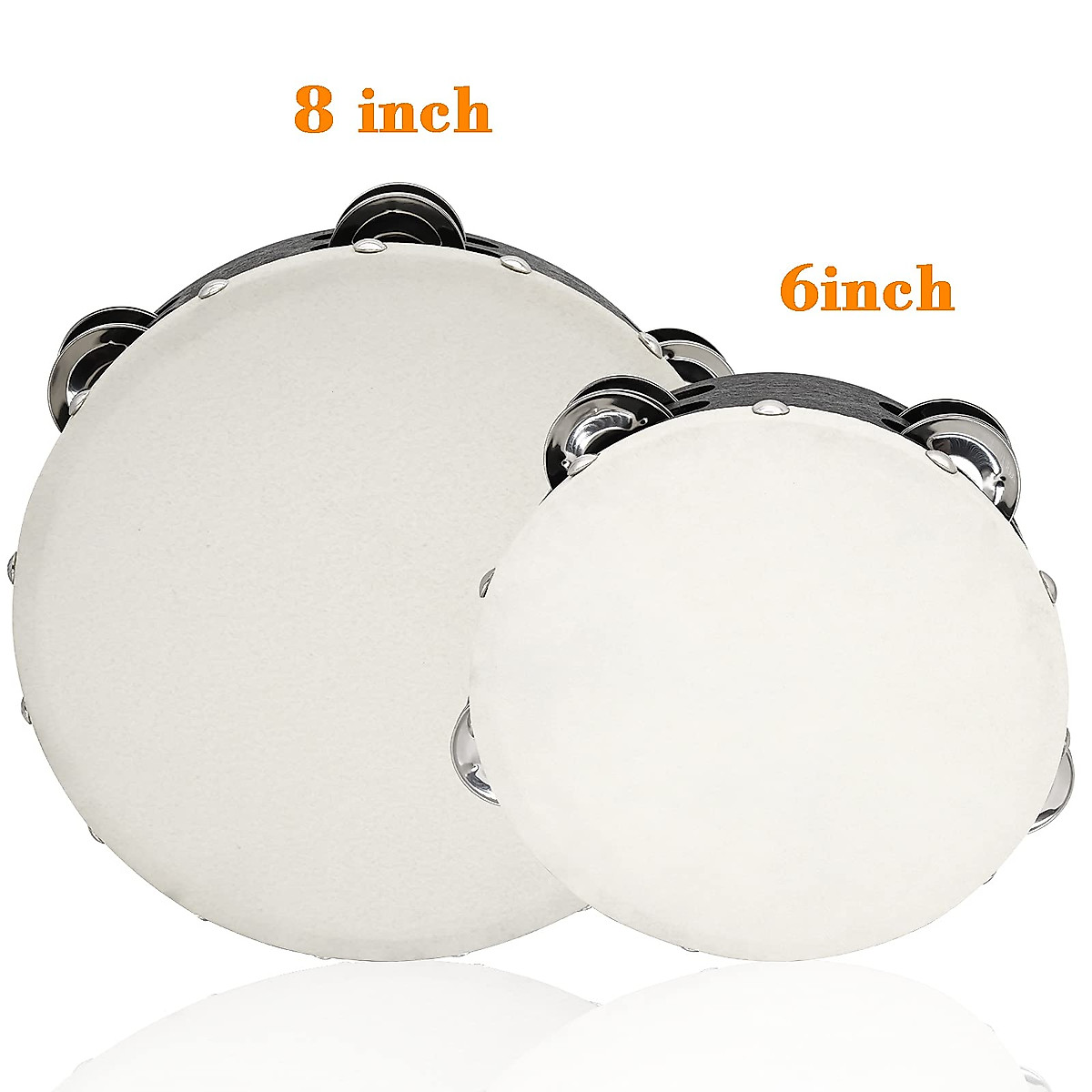 Tambourine for adults and kids (6 Inch and 8 Inch) Wood Handheld Tambourine Metal Jingles,Percussion Gift Musical Educational Instrument for Church KTV Party