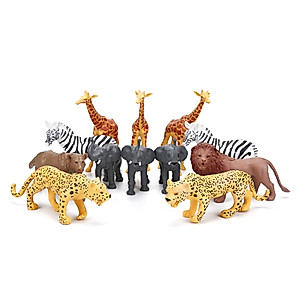 Jumbo Safari Animal Figurines, 12 Piece African Jungle Zoo Set, Realistic Elephant, Giraffe, Lion Toys for Toddlers, Kids Birthday