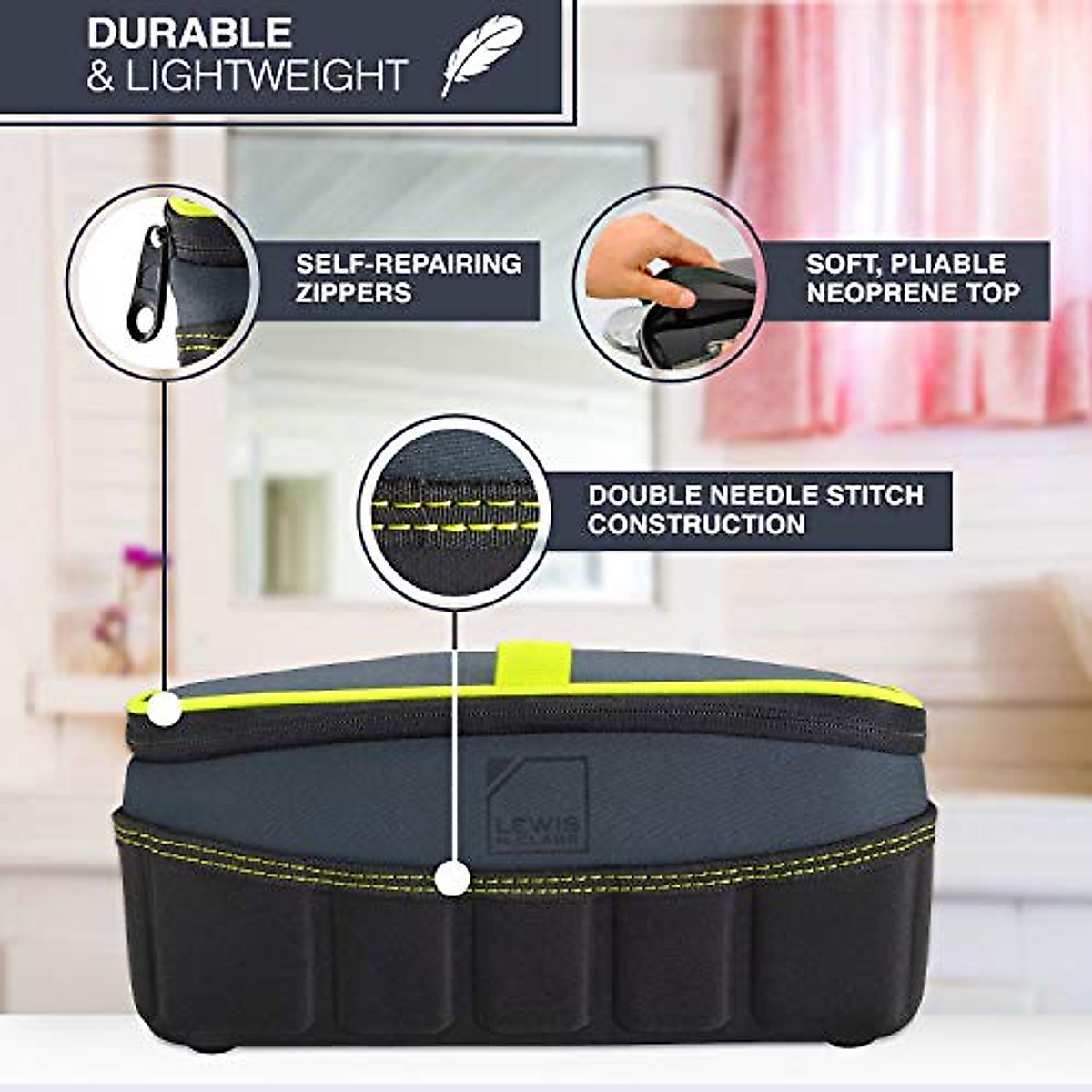 Lewis N. Clark Travelflex Toiletry Kit, Makeup Bag, Shower Caddy + Travel Organizer for Luggage, Carry-on or Suitcase, Classic Side Zip, Charcoal