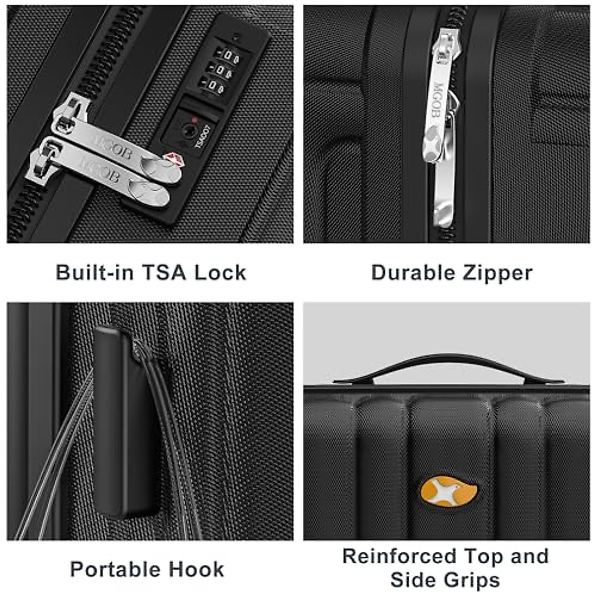 MGOB Checked Luggage 24 inch - Hard Shell Suitcase with Spinner Wheels, Lightweight PC Luggage with TSA Lock(Black, Checked-Medium 24-Inch