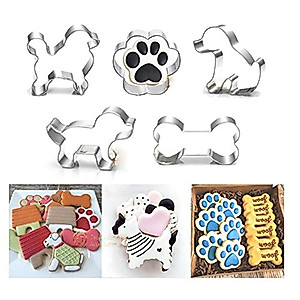 Puppy Dog Paw and Bone Shaped Cookie Cutter, Stainless Steel Biscuit/Fondant Molds Homemade Baking Tools by EORTA for Kids, Party, Dishwasher Safe, Set of 5