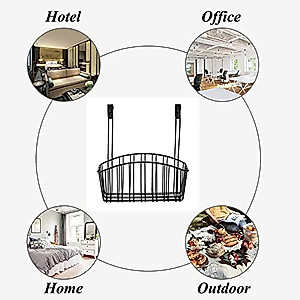 Okllen 2 Pack Over Cabinet Storage Basket, Metal Grid Kitchen Organizer Hang Over Cabinet Door, Bathroom Steel Wire Sink Organizer Holder for Shampoo, Body Wash, Cookbook, Cleaning Supplies, Black