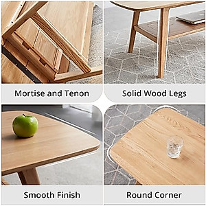 Coffee Table, High End Solid Wood Coffee Table with Storage Shelf and Open Tabletop, 2-Tier Coffee Table Rectangular Coffee Table for Living Room, Office, Easy Assembly(39.37 * 19.69 * 17.32 Inch)