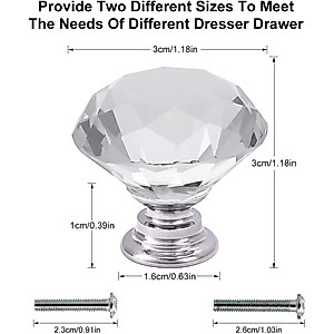 Akstore 6 Pcs Crystal Glass Cabinet Knobs 30mm Diamond Shape Drawer Kitchen Cabinets Dresser Cupboard Wardrobe Pulls Handles (30mm, Clear)