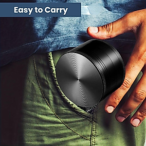 3 inch Large Spice Crusher Grinder, Portable 4-layer Manual Herb Mill, Zinc Alloy (Black) with Magnetic Lid and Screen