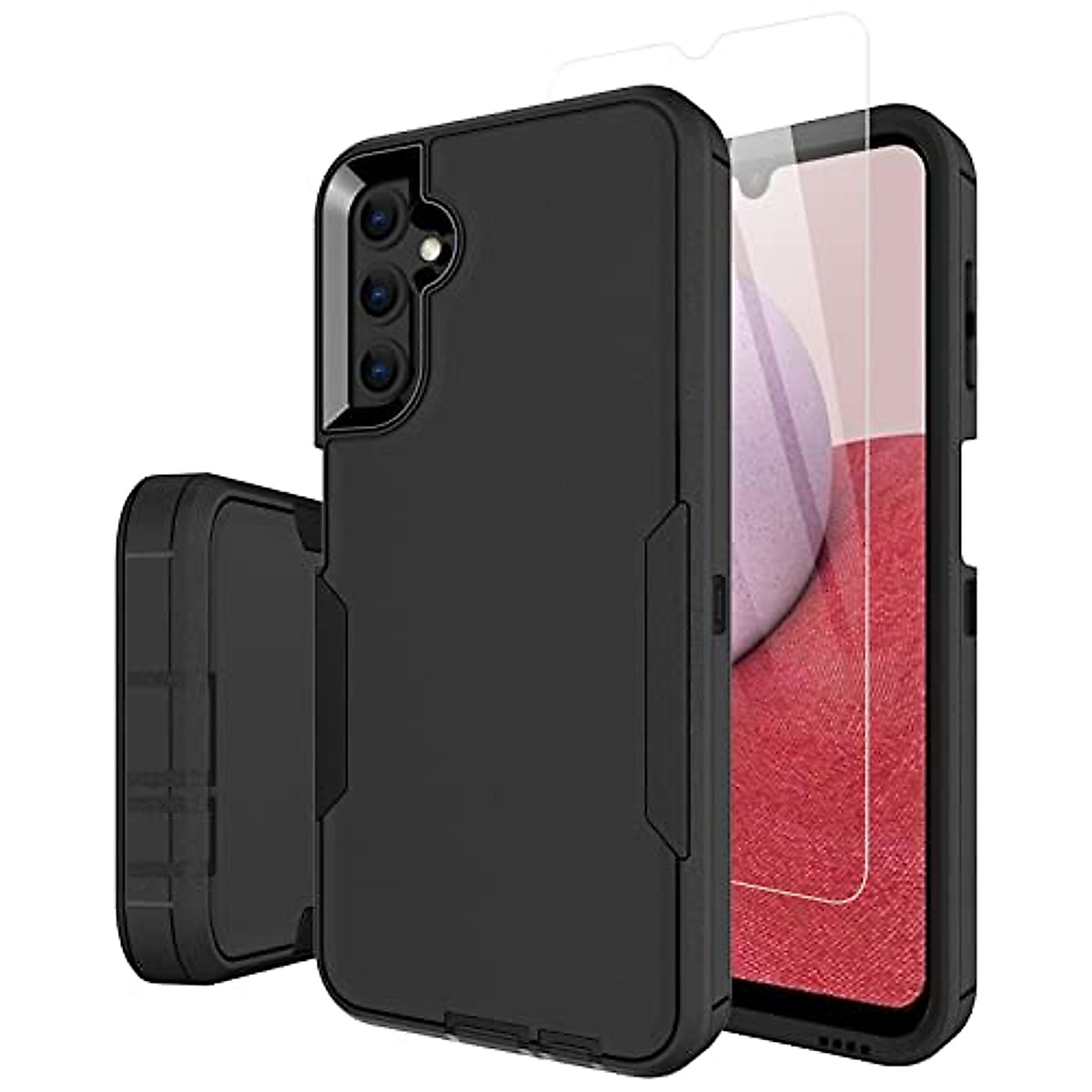 Dahkoiz for Samsung Galaxy A14 5G Case, with Tempered Glass Screen Protector and Dust-Proof Port Cover, Full Body Protection Rubber Cover Phone Case for Samsung Galaxy A14 5G, Black/Black