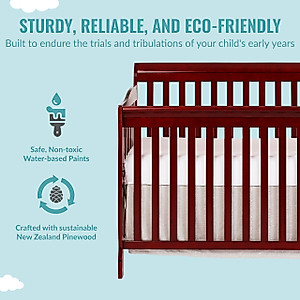 Ashton 4-In-1 Convertible Crib In Cherry, Greenguard Gold, JPMA Certified, Non-Toxic Finishes, Features 4 Mattress Height Settings, Made Of Solid Pinewood