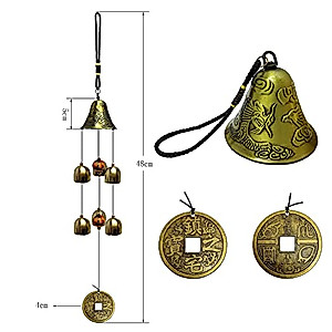 Lucky Wind Chimes Fengshui Bell Copper Alloy Dragon Bell 6 Bells Hanging Wind Bell for Home Garden Hanging Good Luck Blessing