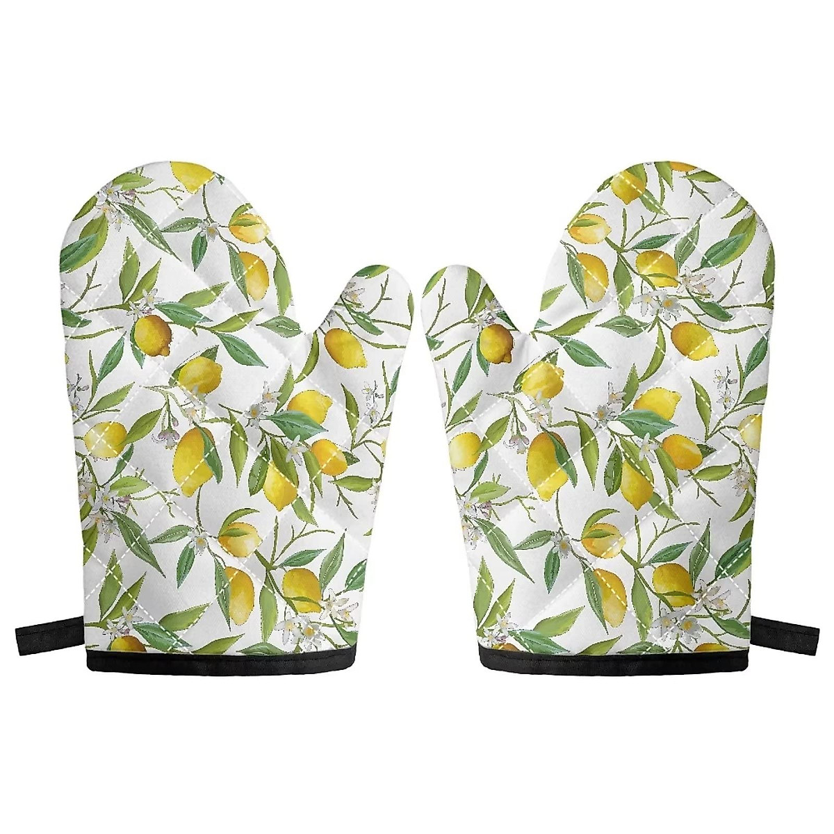 Buybai Kitchen Oven Mitts 1 Pair Lemon Pattern Heat Resistant Kitchen Gloves Protector Non Slip Oven Gloves for Baking Cooking