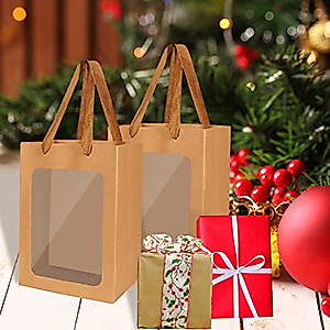 Edinstry Clear Gift Bags with Handles Medium Size Set with Transparent Window,Popcorn Paper Bags Wedding Bridal Baby Shower Birthday Party Valentine Anniversary Bags