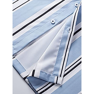 JMIERR Men's Hawaiian Striped Shirts Summer Casual Short Sleeve Button Down Beach Shirt with Pocket for Men, US 43(L), A2 Blue