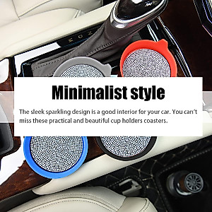 zipelo Bling Car Cup Coaster, 2 Pack Universal Vehicle Anti-Slip Cup Holder Insert Coasters, Crystal Rhinestone Silicone Shockproof Drink Mat, Car Interior Accessories (Blue/White Crystal)