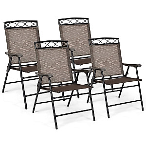 Giantex Set of 4 Patio Folding dining chairs for Camping, Beach, Backyard, Deck Portable w/Armrest and Metal Frame, 4-Pack (Brown)