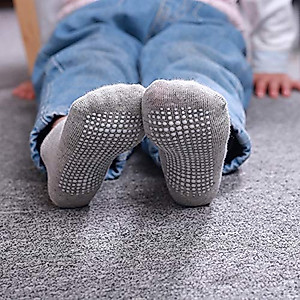 Tenpluszero 12 Pairs Anti Slip Baby Ankle Socks with Non Skid Grips for Toddler Kids Boys Girls (12Pairs - Black,White,Grey, 18-36 Mouths)