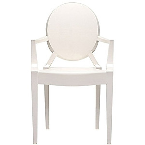 2xhome White - Modern Contemporary Louis XIV Dining Chair Armchair Ghost Style Ghost Chair with Arms Ghost Arm Chair in White Stackable Stacking Made From Polycarbonate