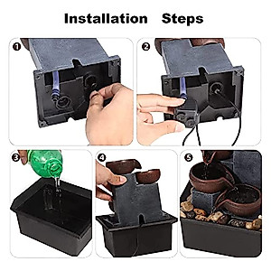 Small Tabletop Waterfall Fountain Zen Meditation Fountain Indoor Desktop Water Fountain with LED Light and Natural River Rocks for Office Home Bedroom