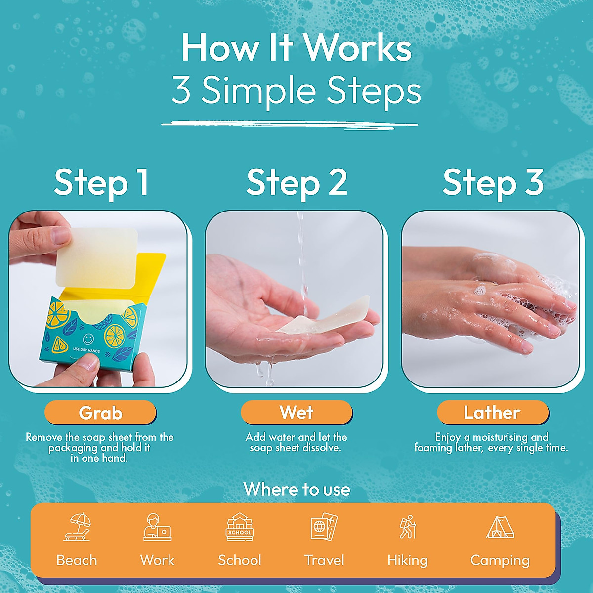 FOMIN - Antibacterial Paper Soap Sheets for Hand Washing - (300 Sheets) Lemon Portable Travel Soap Sheets, Dissolvable Camping Mini Soap, Portable Hand Soap Sheets