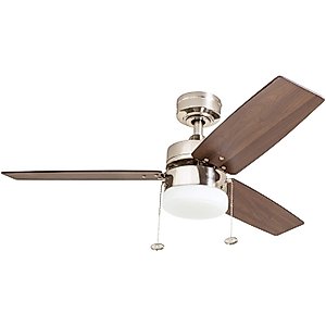 Prominence Home Reston, 42 Inch Modern Farmhouse LED Ceiling Fan with Light, Pull Chain, Dual Mounting Options, Dual Finish Blades, Reversible Motor - 51014-01 (Brushed Nickel)