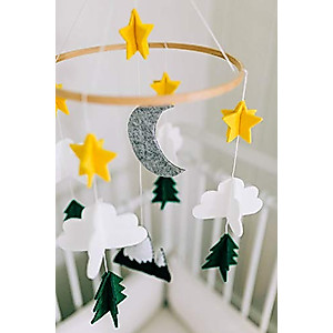 Sorrel + Fern Baby Crib Mobile (Starry Woodland Night, Long Evergreen) - Nursery Decoration Ceiling Mobile and Baby Shower for Boys & Girls