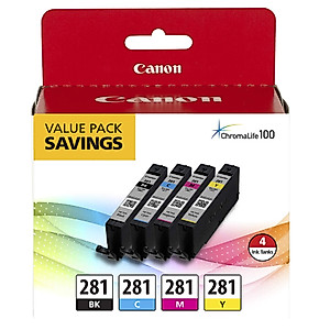 Canon CLI-281 BKCMY 4-Color Ink Tank Value Pack (2091C005) + Canon PGI-280 XL Pigment Black Ink Tank (2021C001)