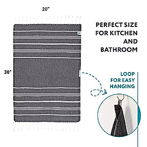 WETCAT Bundle: Turkish Hand Towels (20 x 30, Set of 2) and Turkish Bath Towel (38 x 71) - 100% Cotton, Prewashed for Soft Feel - Black and White Hand Towels & Black Bathroom Towels